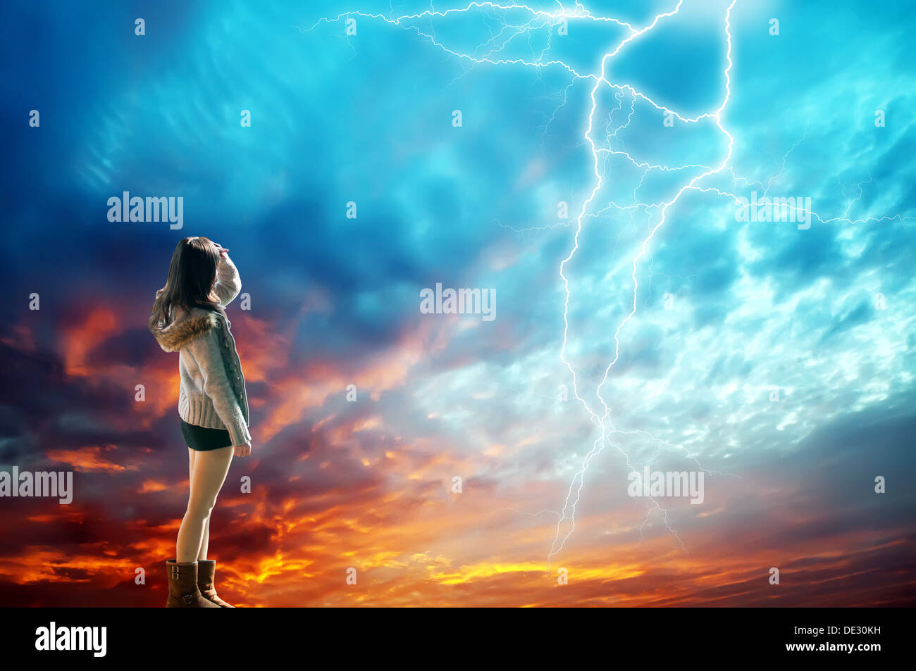 Lightning thunderstorm flash in gray hi-res stock photography and ...