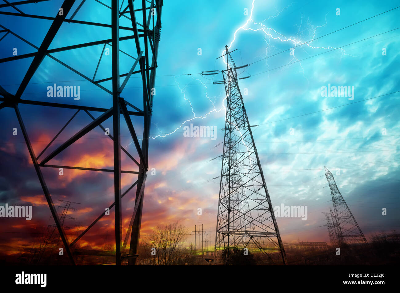 lightning over power station Stock Photo - Alamy