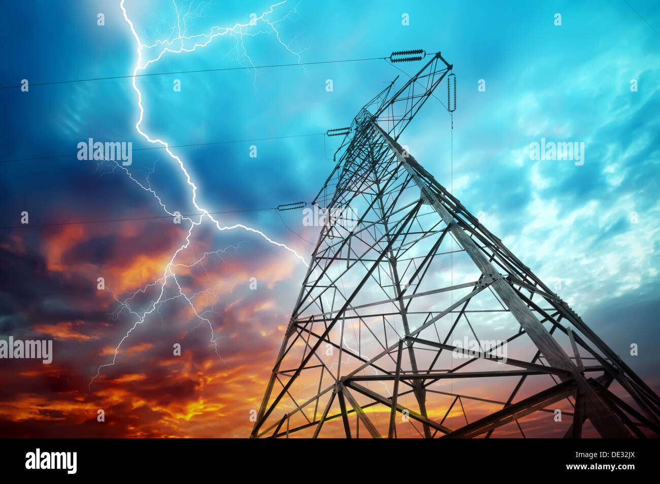lightning over power station Stock Photo - Alamy
