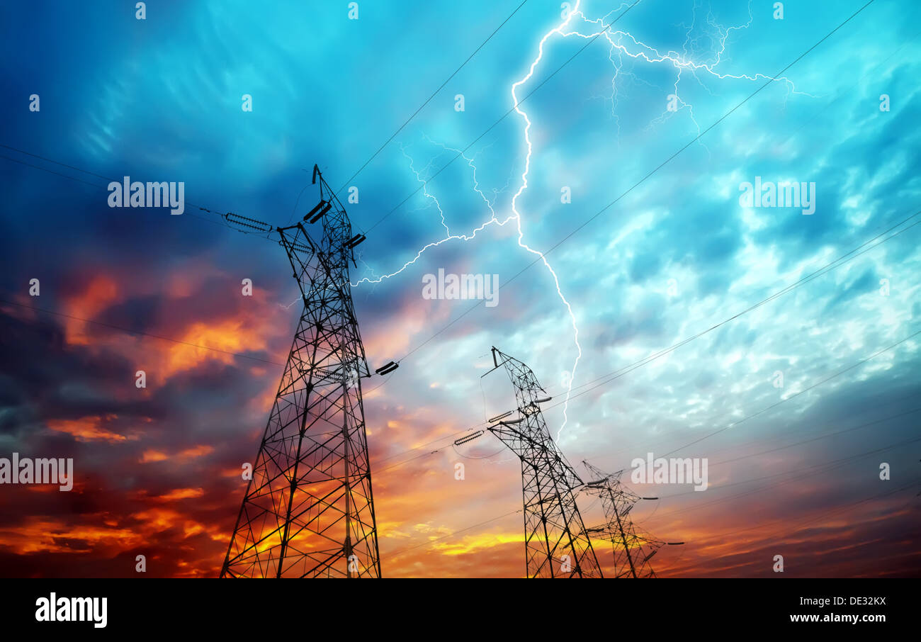 Dramatic Image of Power Distribution Station with Lightning Striking ...