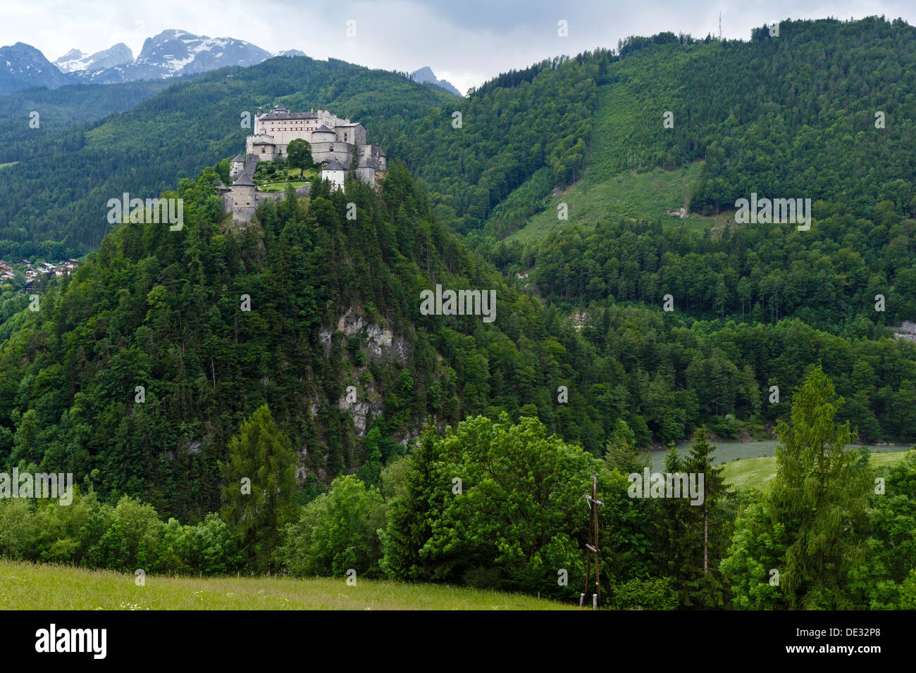 Alps mountain castle summer view (Austria, Hohenwerfen Castle, was ...