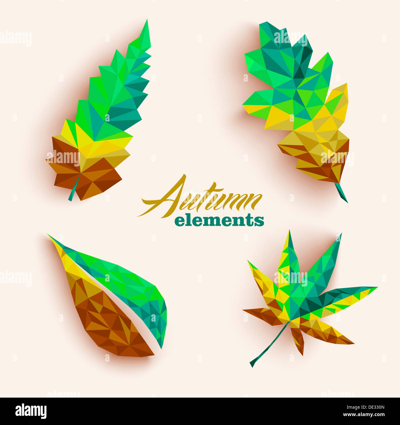 Trendy 3d geometric autumn leaves compositions set. EPS10 vector file ...