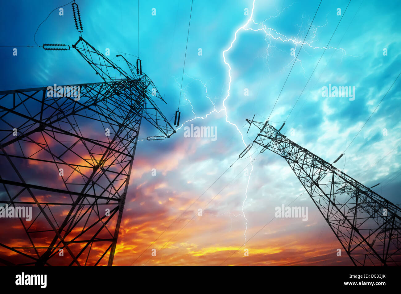 Dramatic Image of Power Distribution Station with Lightning Striking ...