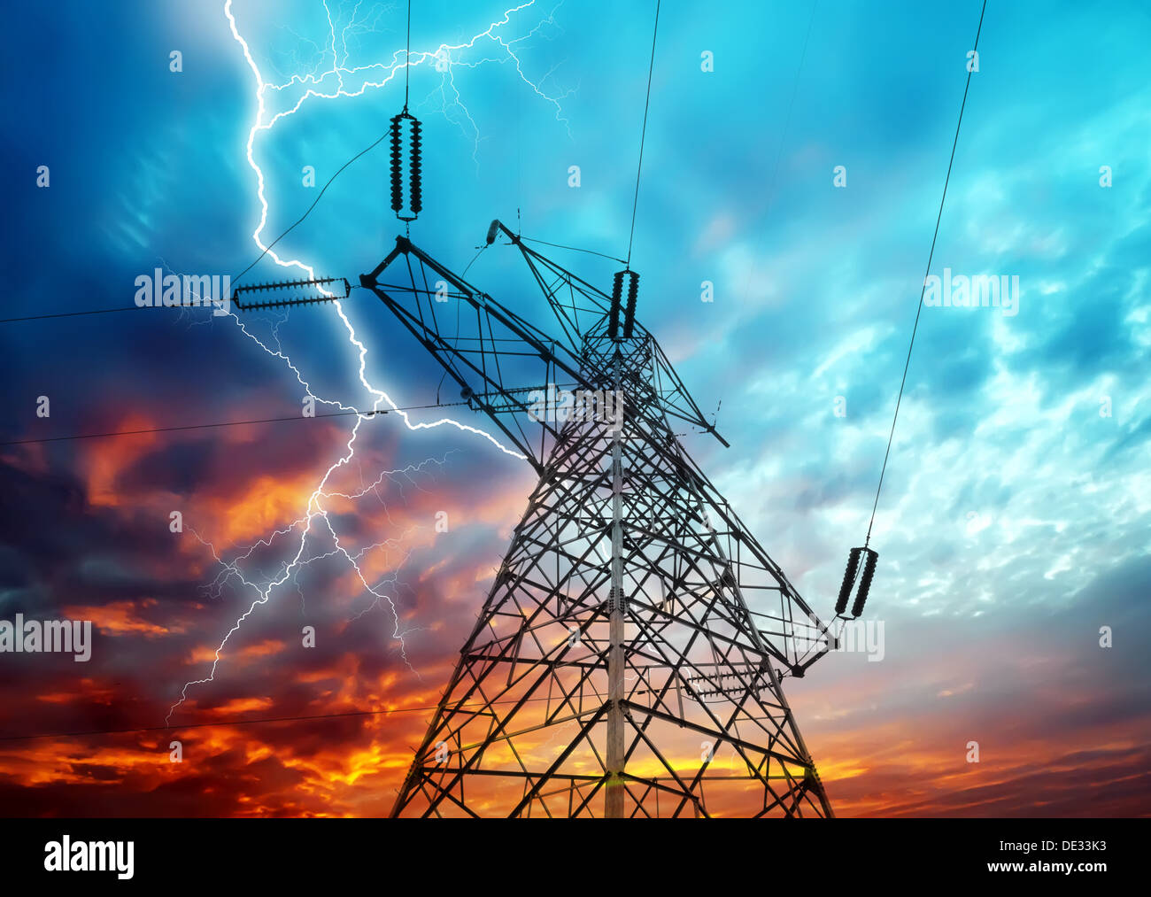 Dramatic Image of Power Distribution Station with Lightning Striking ...