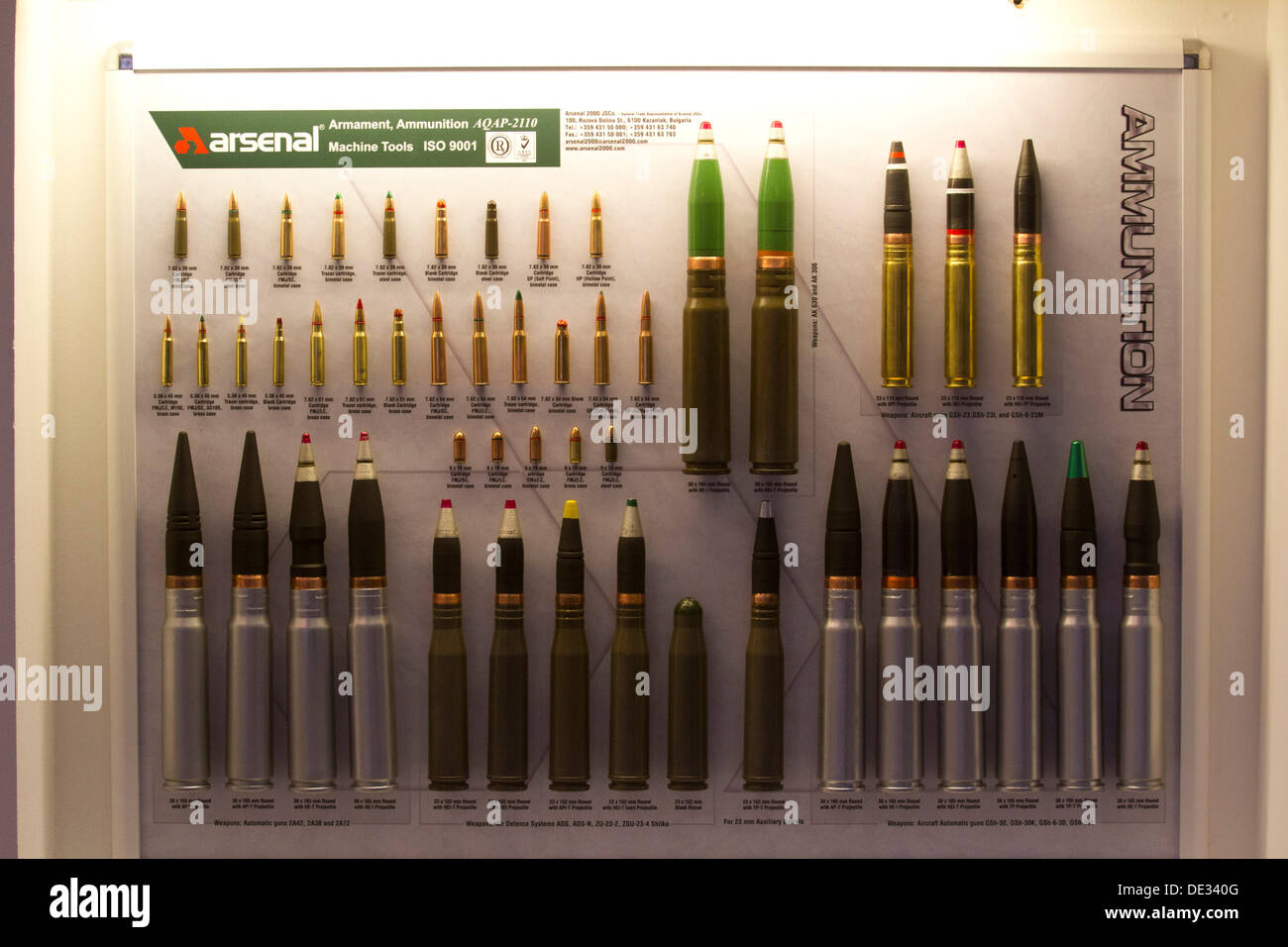 London, UK. 10th Sep, 2013. Ammunition shell cases are displayed at the ...