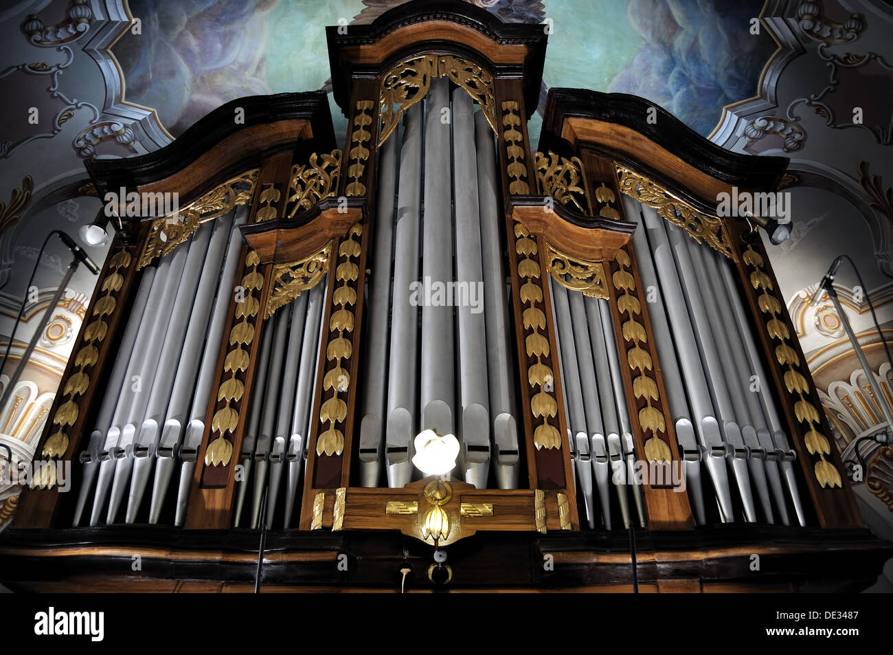 Detail look of a historic pipe organ in church Stock Photo - Alamy