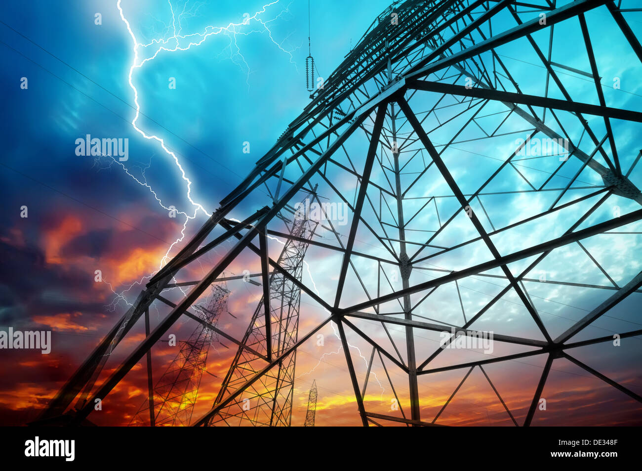 lightning over power station Stock Photo - Alamy