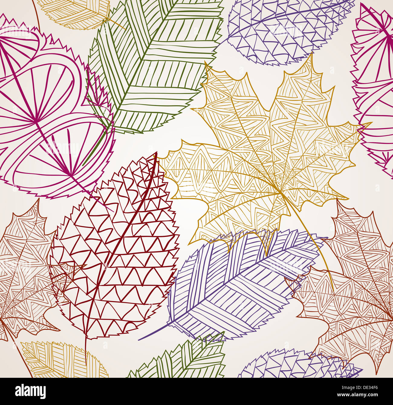 Fall season seamless pattern, tree leaves background in colorful style ...