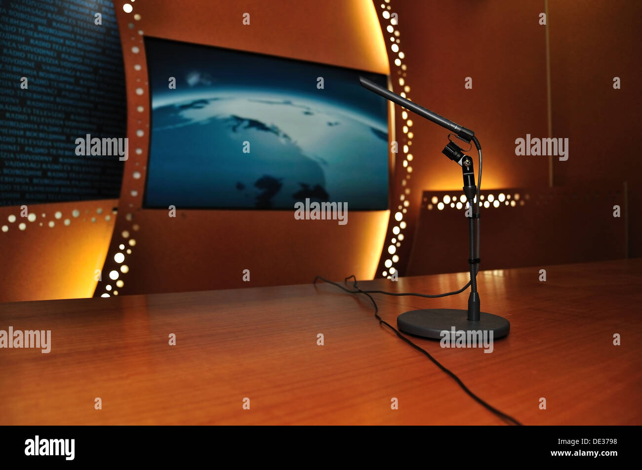 TV studio for presenting news and microfon Stock Photo - Alamy