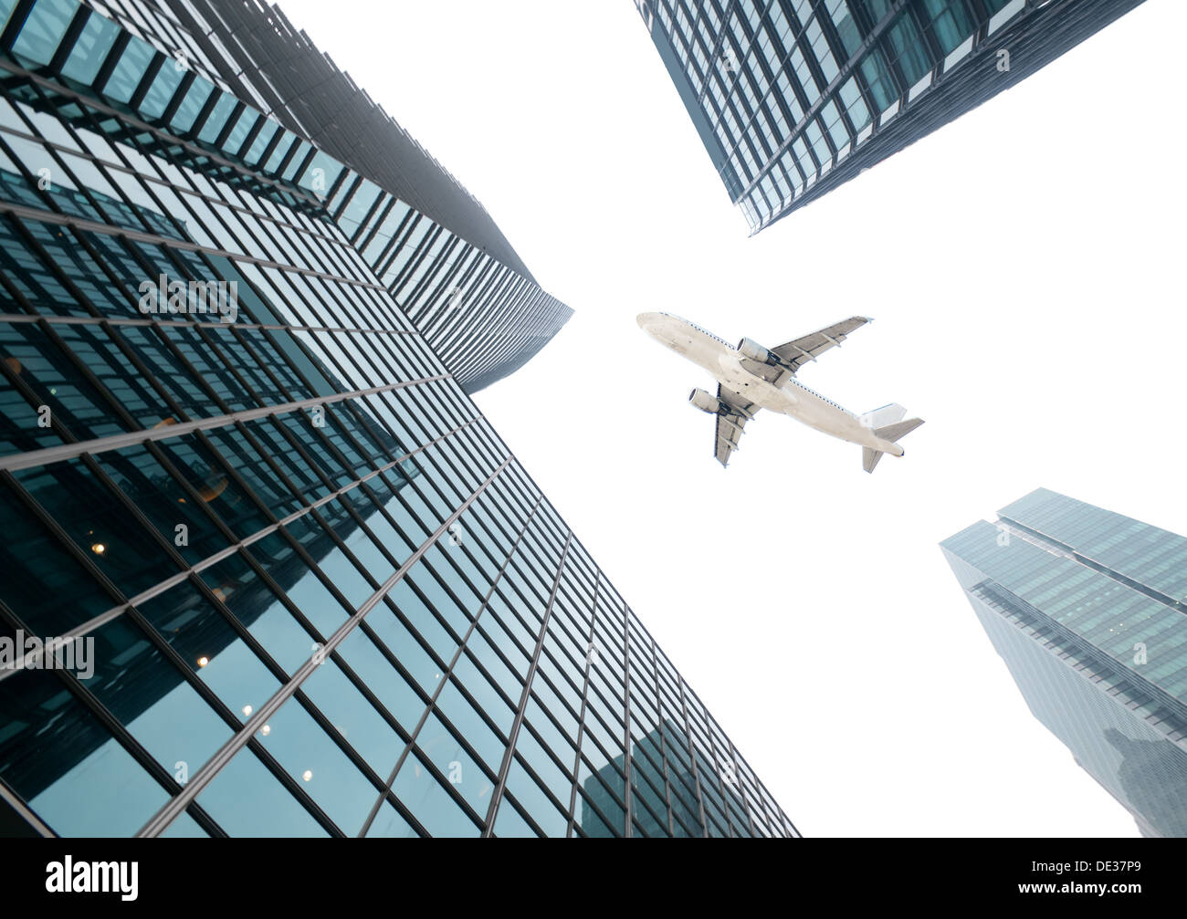 the airplane with the city scene background Stock Photo - Alamy