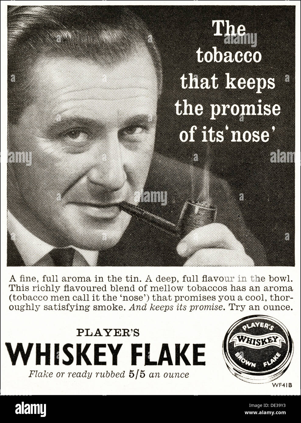 Advertisement for PLAYER'S WHISKEY FLAKE pipe tobacco magazine advert ...