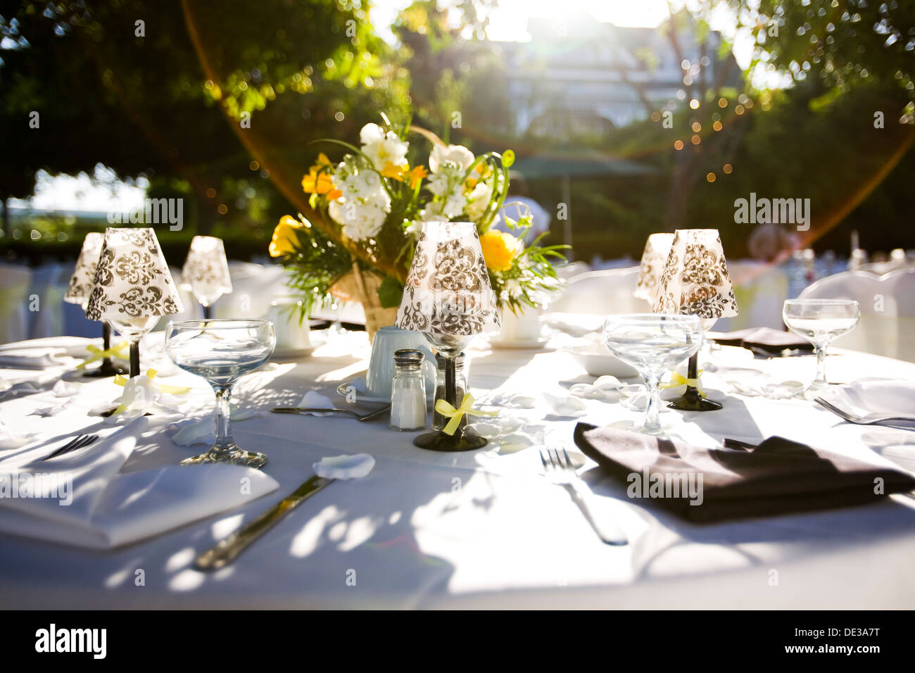 Wedding reception guest table setting Stock Photo - Alamy