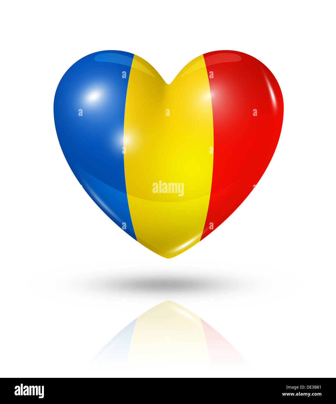 Love Romania symbol. 3D heart flag icon isolated on white with clipping ...
