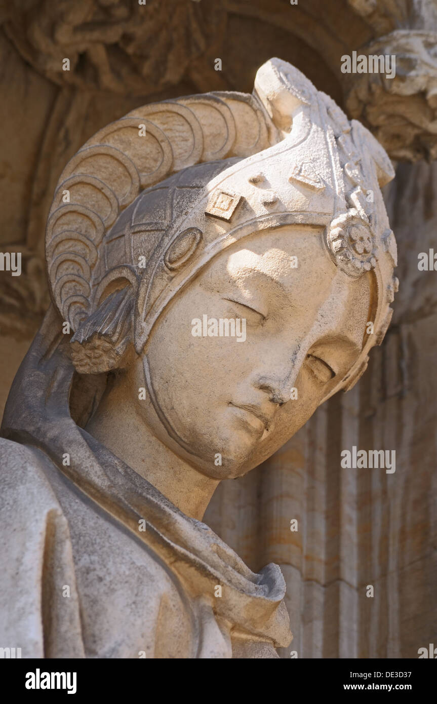 Statue of Prudence from medieval facade of City Hall on Grand Place in ...