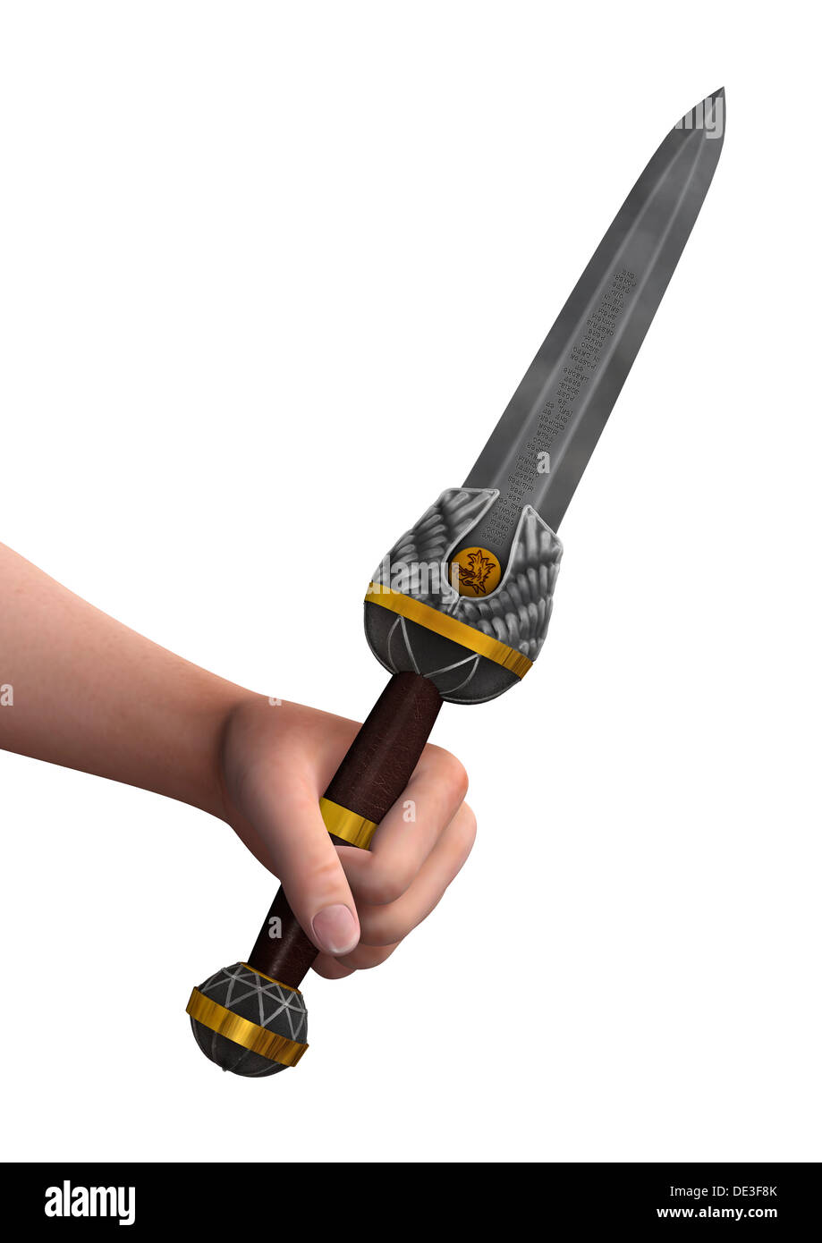 3D digital render of a mans hand holding a noble dagger isolated on ...