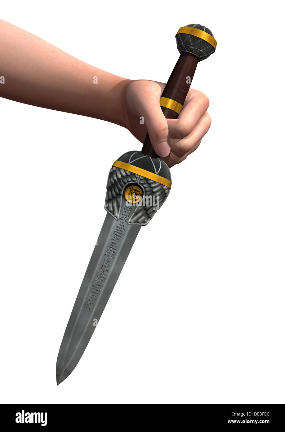 3D digital render of a mans hand holding a noble dagger isolated on ...