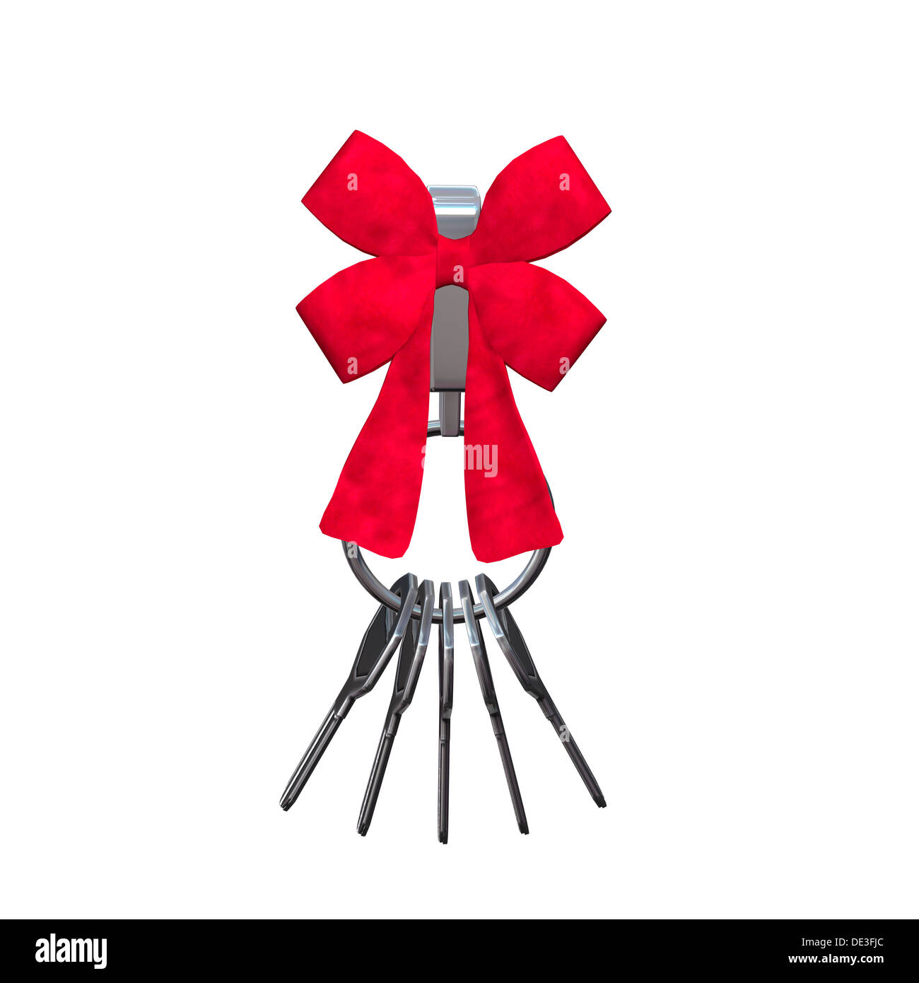 3D digital render of a bunch of keys with a festive red bow isolated on ...