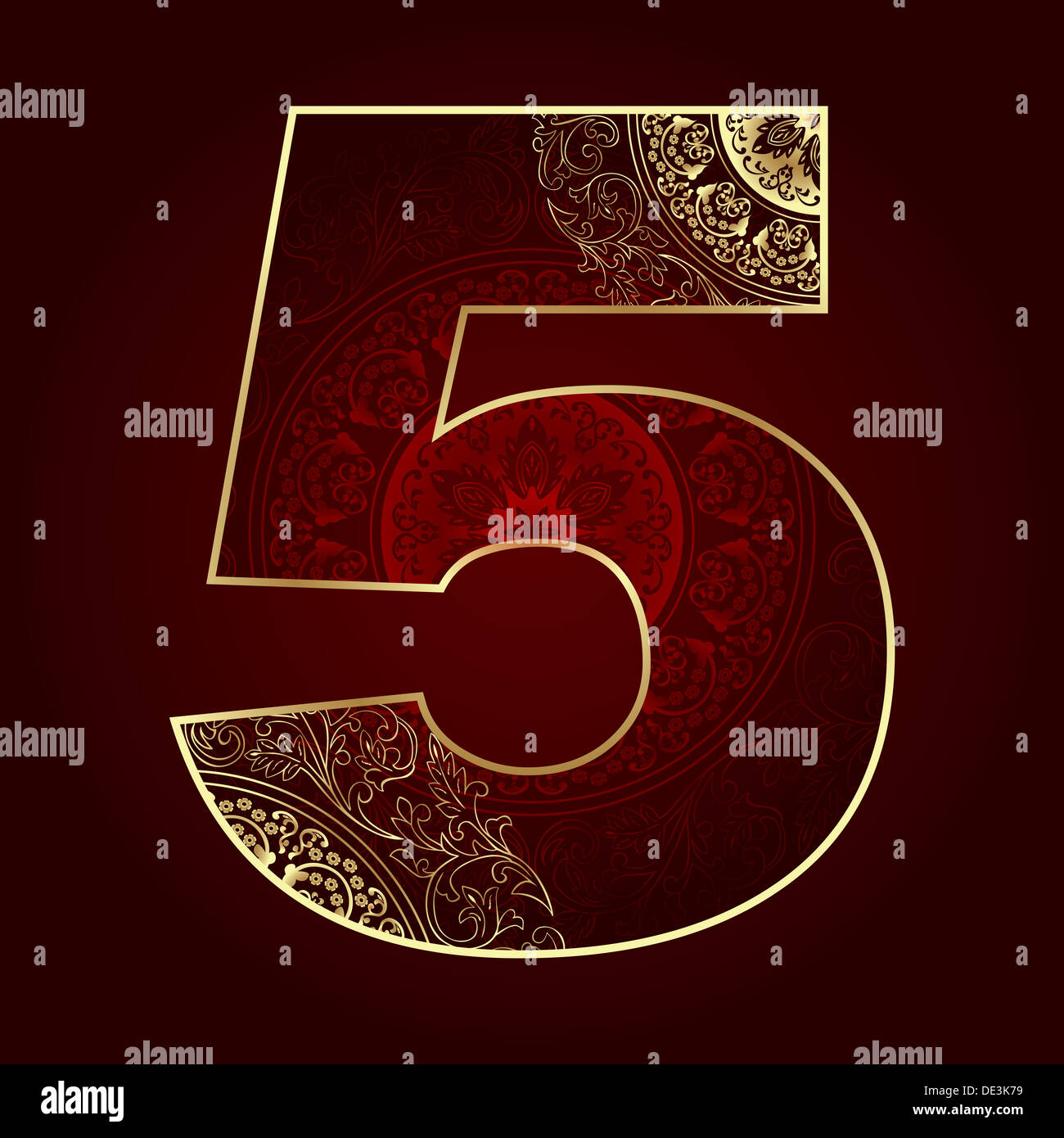 Vintage number 5 with floral swirls Stock Photo - Alamy