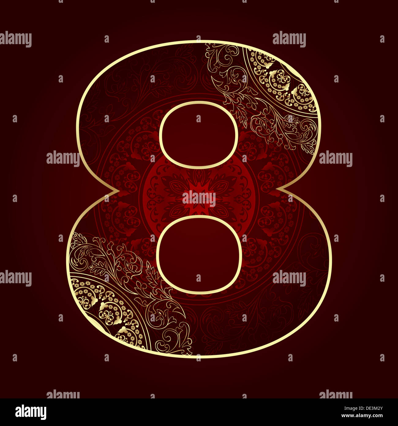 Vintage number 8 with floral swirls Stock Photo - Alamy