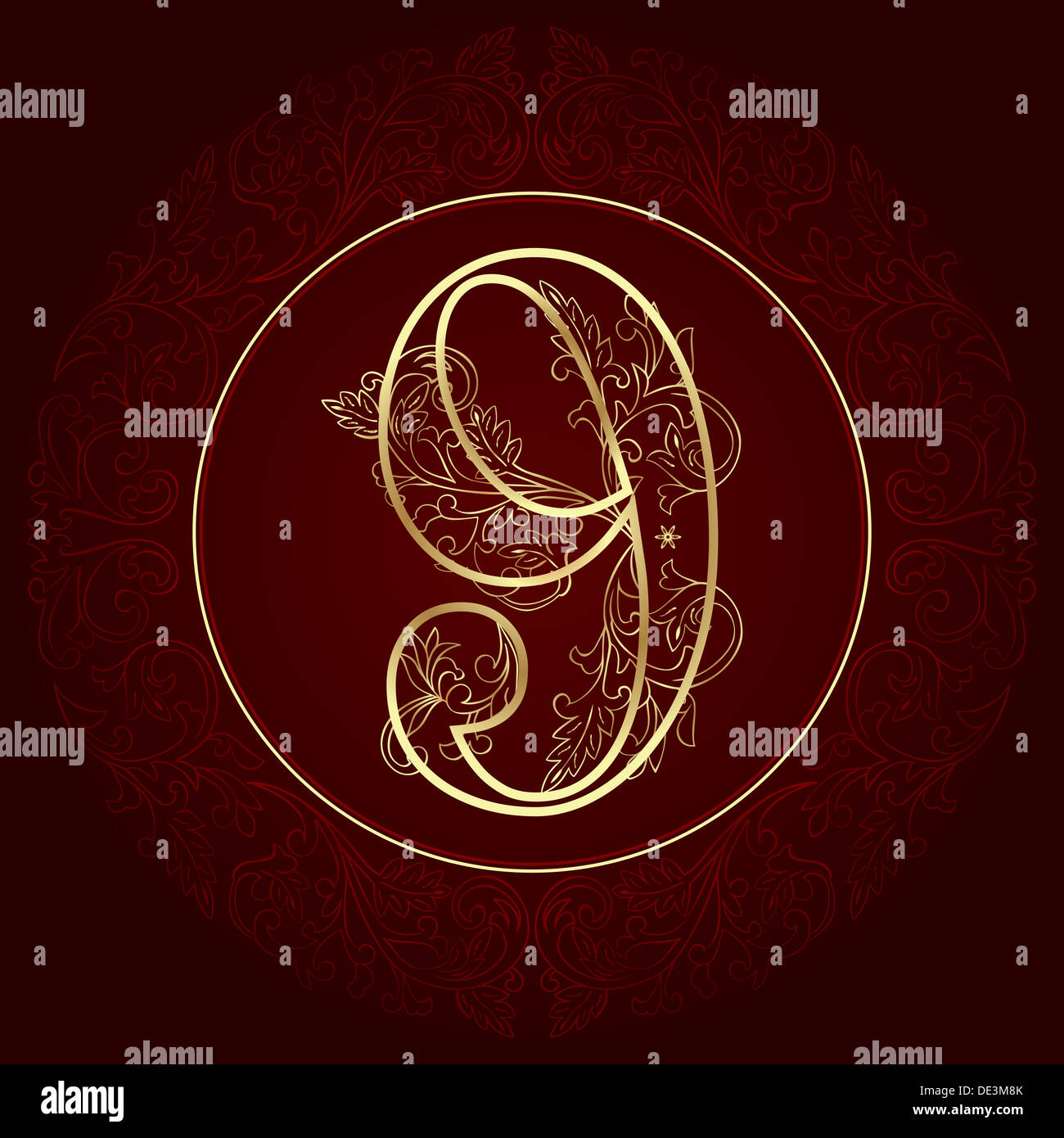 Vintage floral number 9 Stock Photo - Alamy