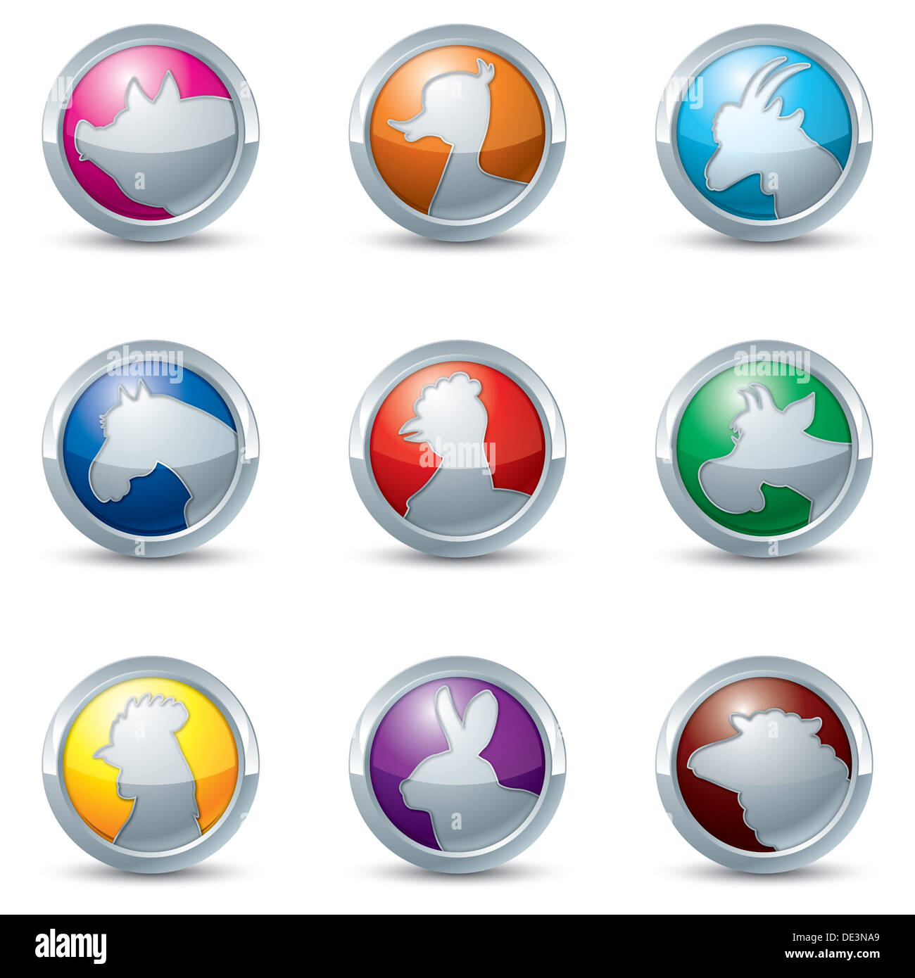 Farm animals and birds icon set Stock Photo - Alamy