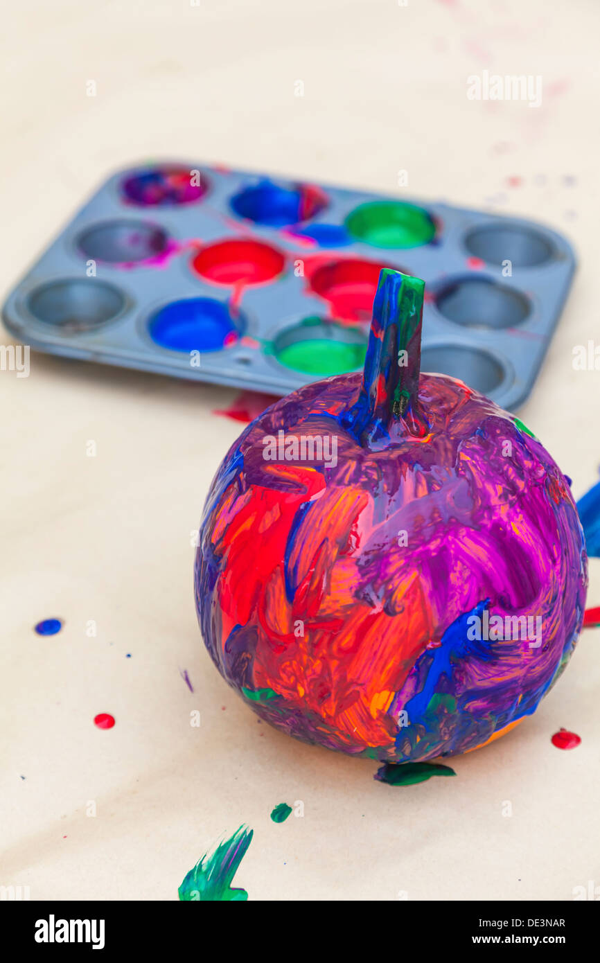 Pumpkins colorfully painted by children Stock Photo - Alamy