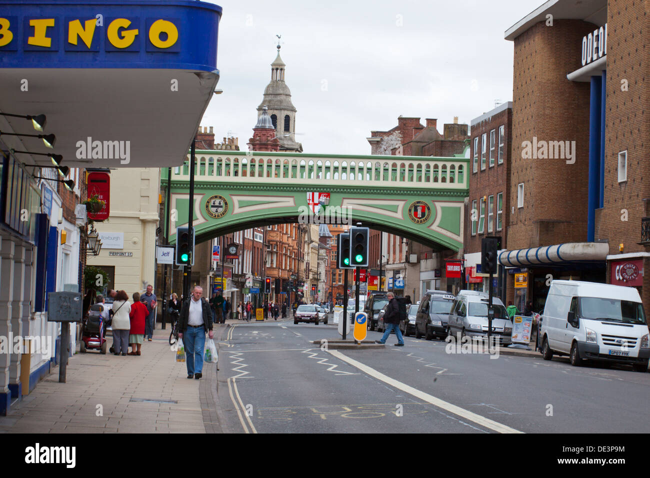 The recently repainted railway bridge over Foregate Street in Worcester ...