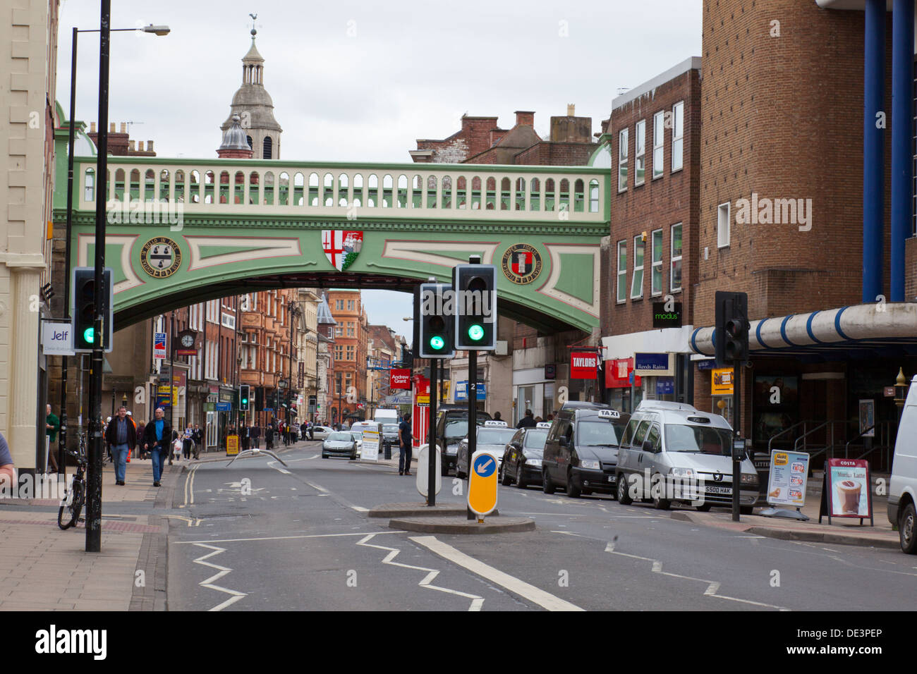 The recently repainted railway bridge over Foregate Street in Worcester ...