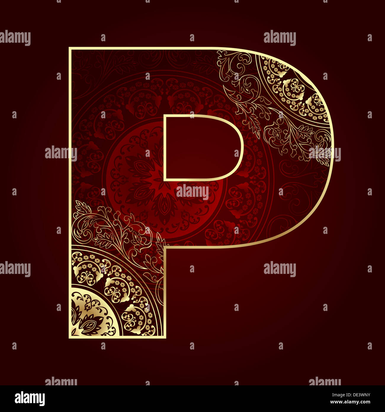 Vintage alphabet with floral swirls, letter P Stock Photo - Alamy