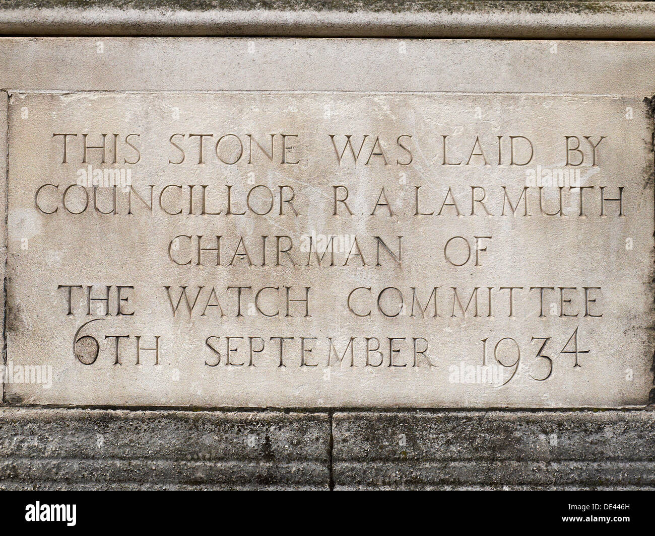 Stone laid by R.A Larmuth at City Police Headquarters, Bootle street ...