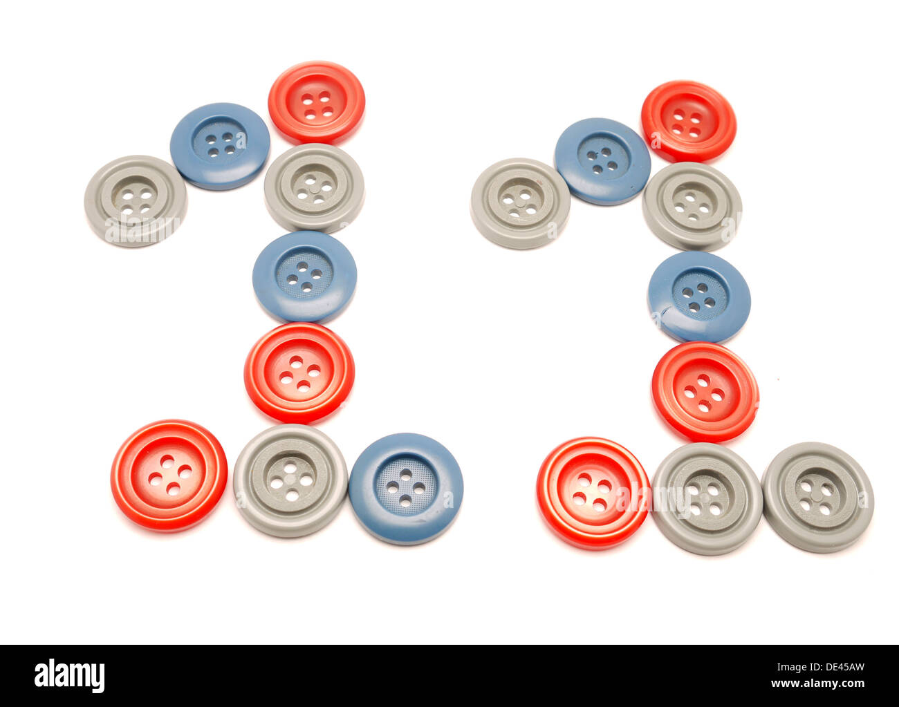 Figure "11" from buttons on a white background Stock Photo - Alamy