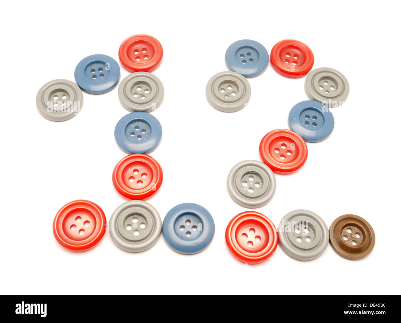 Figure "12" from buttons on a white background Stock Photo - Alamy