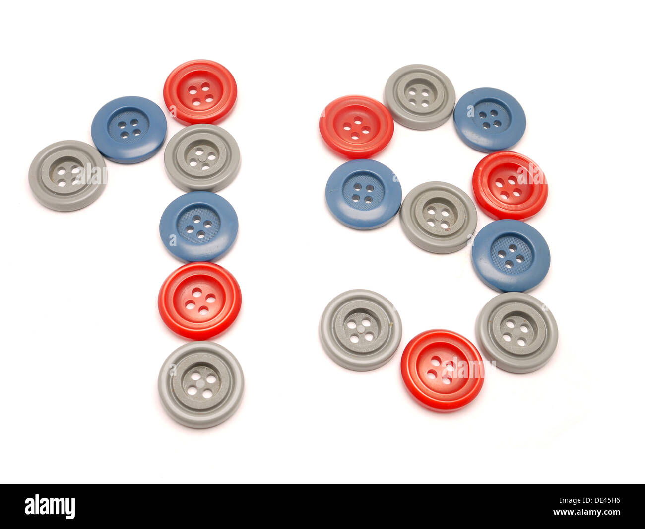 Figure "19" from buttons on a white background Stock Photo - Alamy