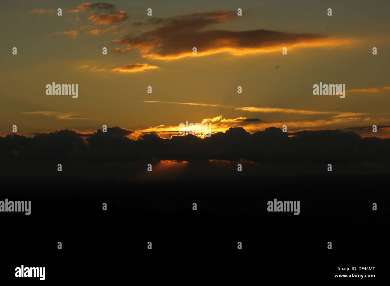 Dusky sunset over Mow Cop Stock Photo - Alamy