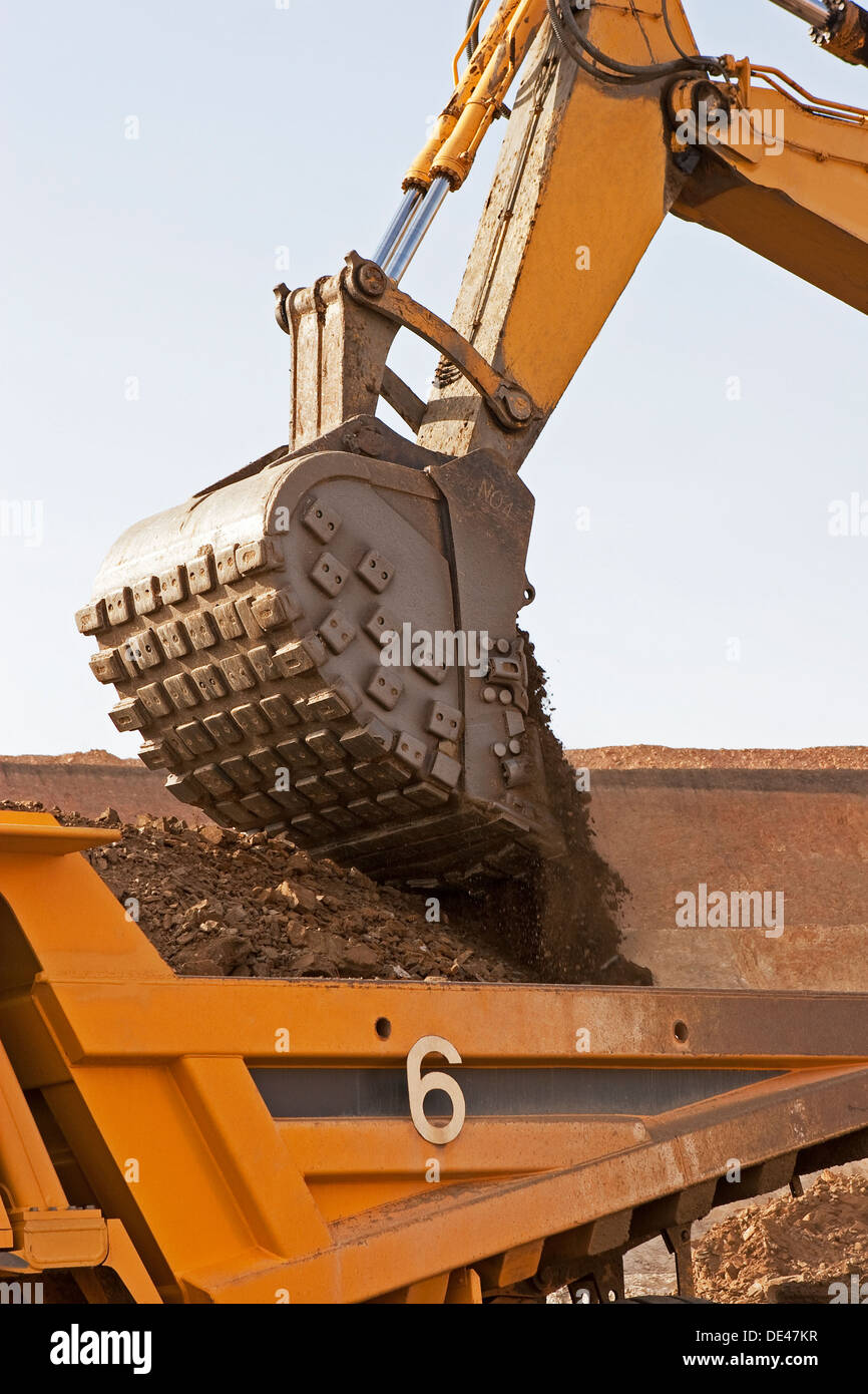 Gold mine operation in open cast surface pit with close view of ...