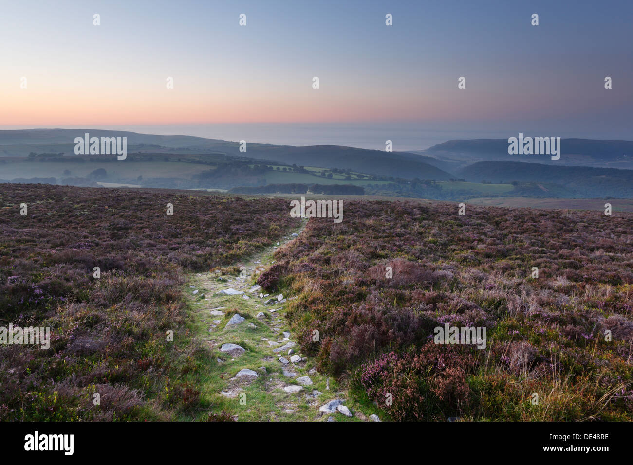 View from Dunkery Beacon towards Porlock Bay at Dusk. Exmoor National ...