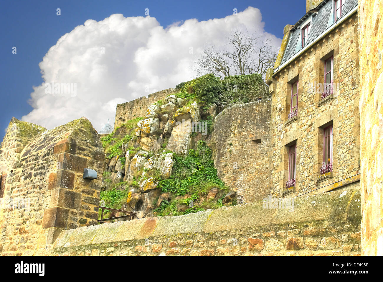 Fortress wall the abbey of Mont Saint Michel. Normandy, France Stock ...