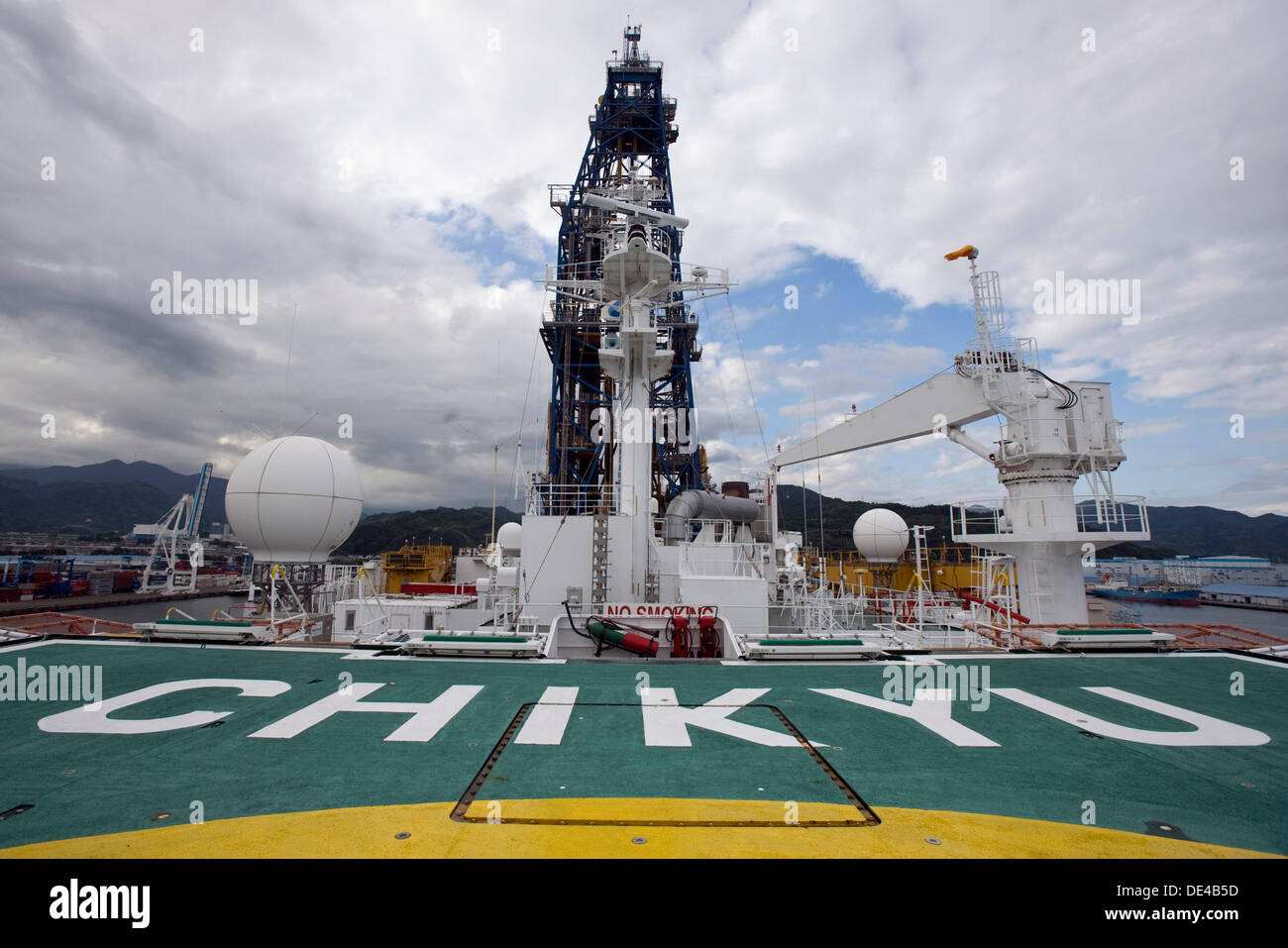 Photo shows the view from the helipad aboard the Chikyu (Earth) deep ...