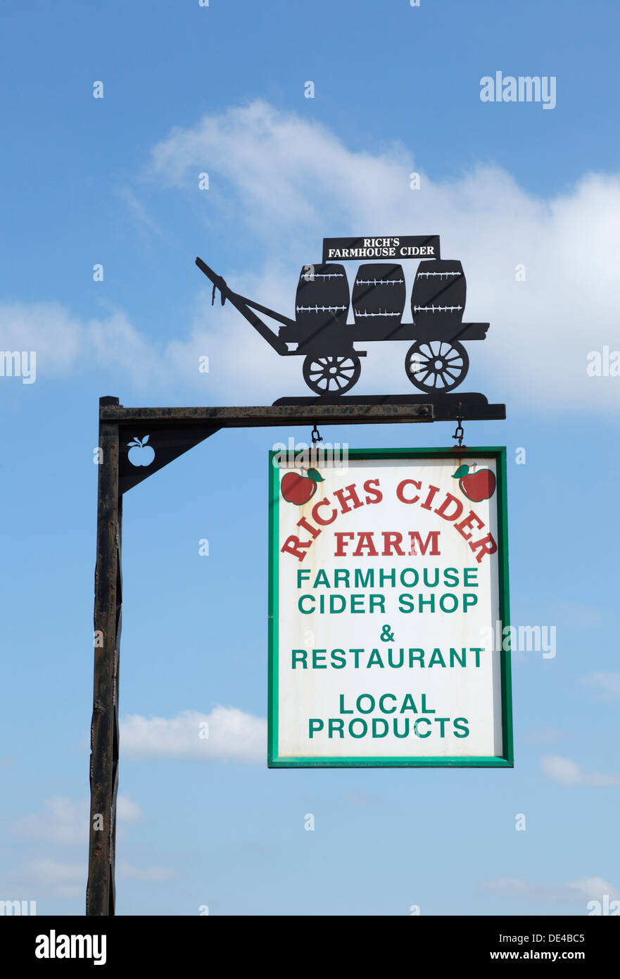 Sign for Richs Cider Farm, a tourist attraction in Watchfield. Somerset ...