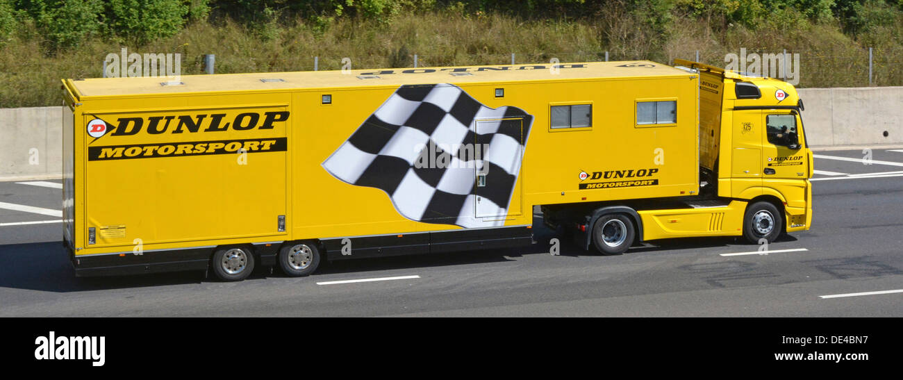 M25 Dunlop articulated motorsport trailer & lorry Stock Photo - Alamy