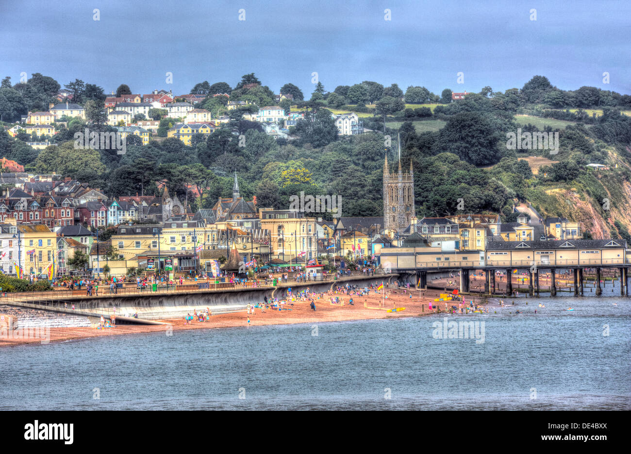 Teignmouth beach seafront and pier Devon England in HDR like painting ...