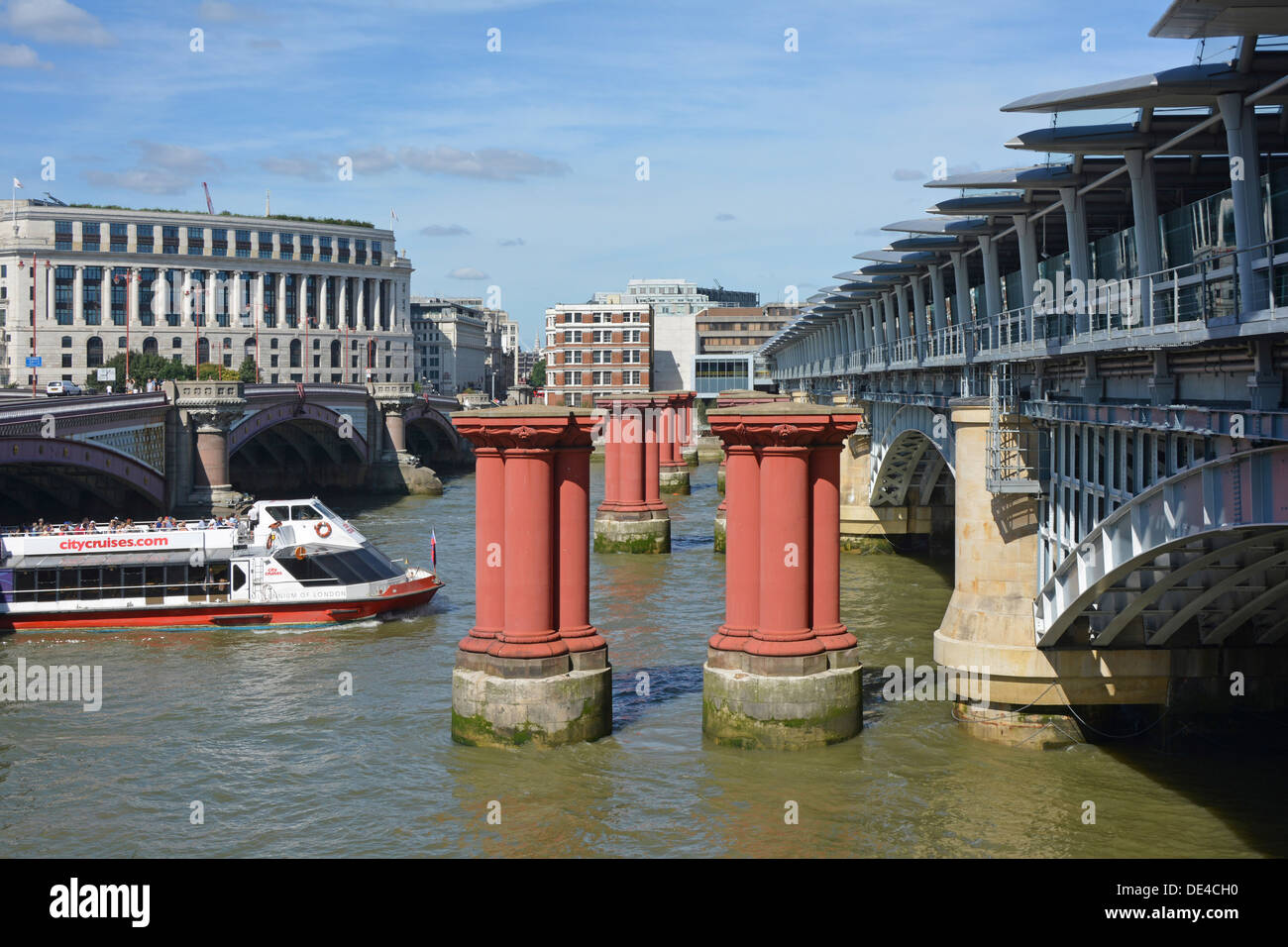 L to R Blackfriars road bridge old bridge piers & the railway bridge ...