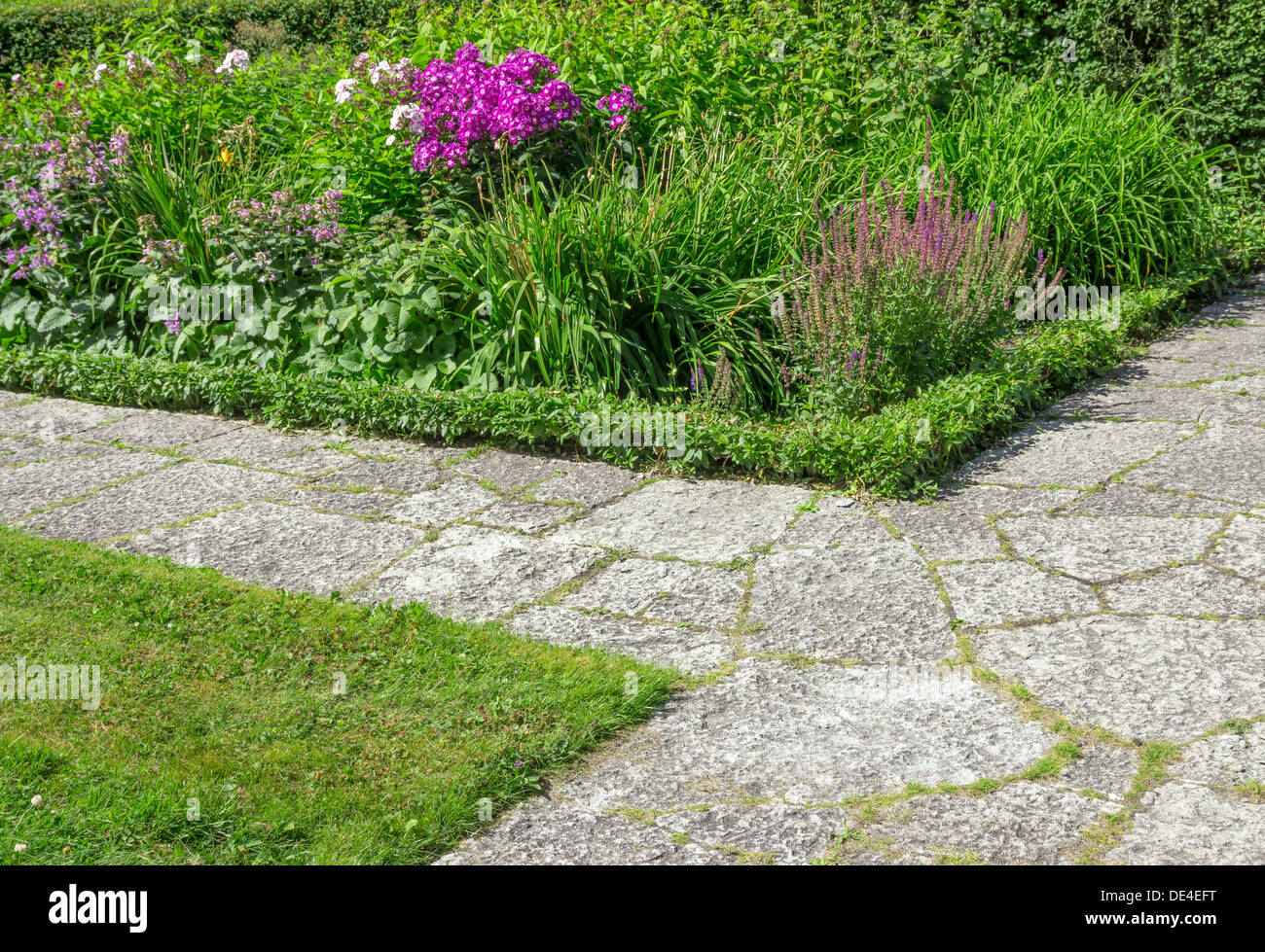 Stone paths crossing in a flowering summer garden Stock Photo - Alamy