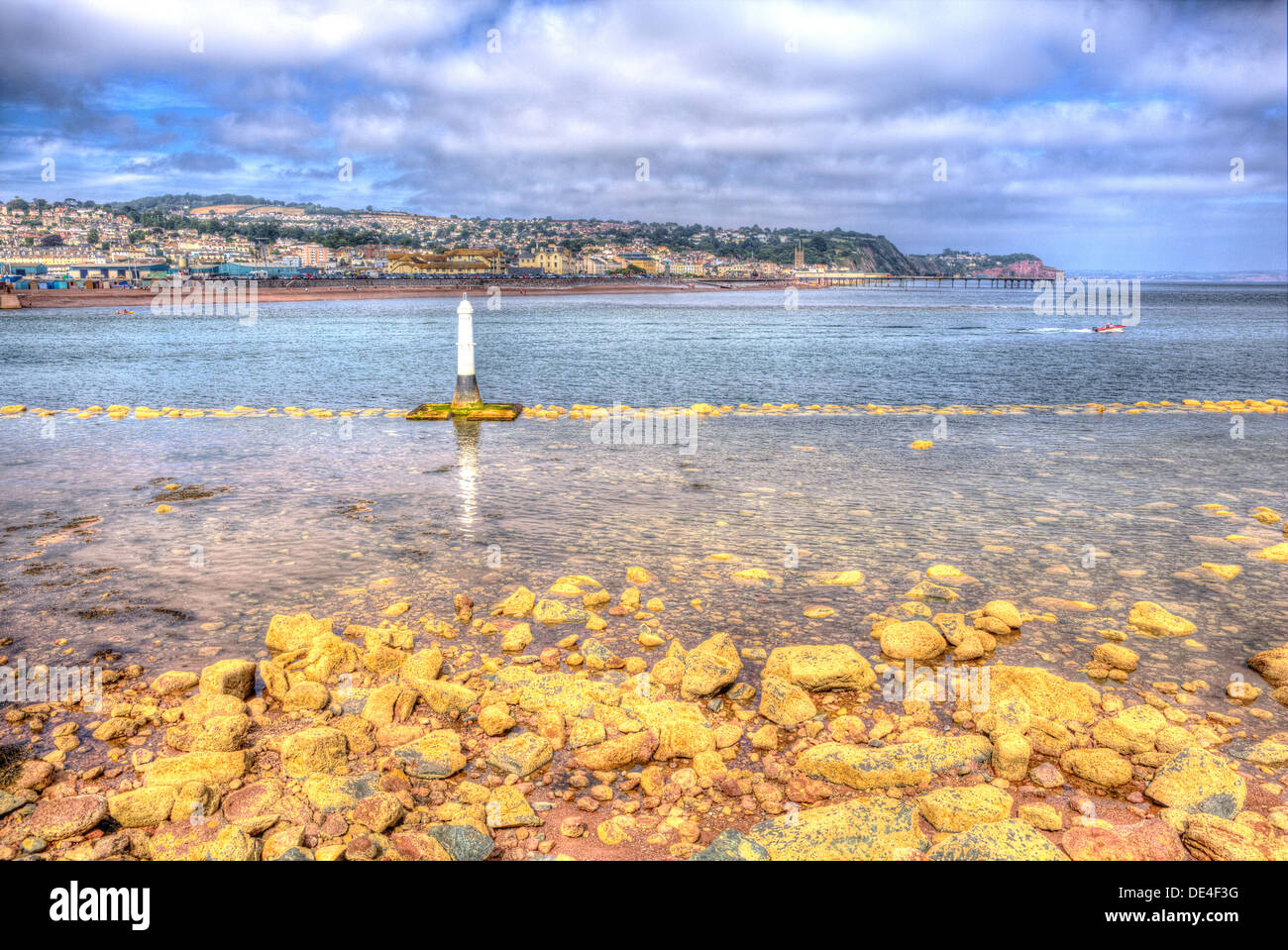 View from Shaldon to Teignmouth Devon England UK with blue sky and ...