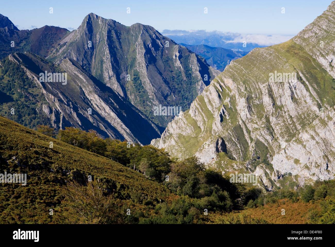 Los Beyos narrow mountain pass, in Cornion massif, in the Picos de ...