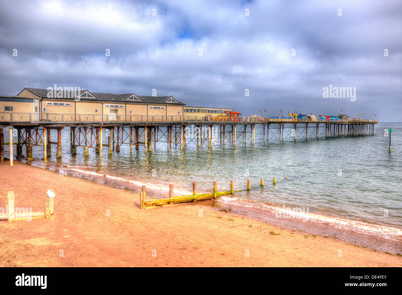 Teignmouth Pier Devon England traditional English build by the sea with ...