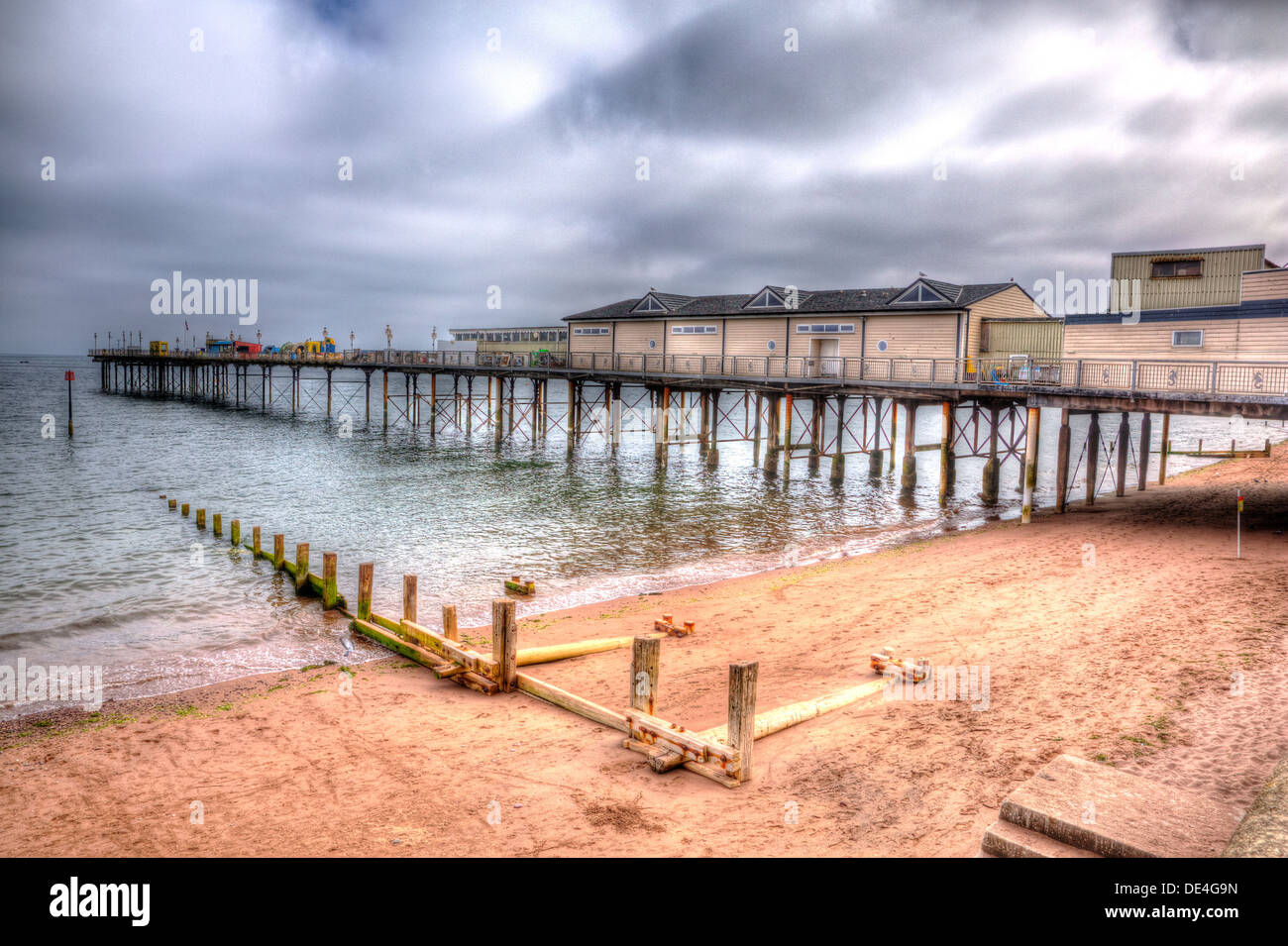 Teignmouth Pier Devon England traditional English build by the sea with ...
