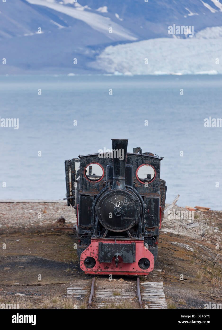 Old abandoned steam train used in the coal mining days. Ny Alesund ...