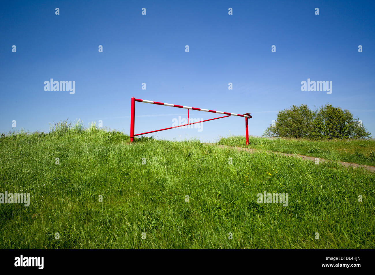 Stolpe, Germany, closed barrier in the Lower Oder Valley National Park ...