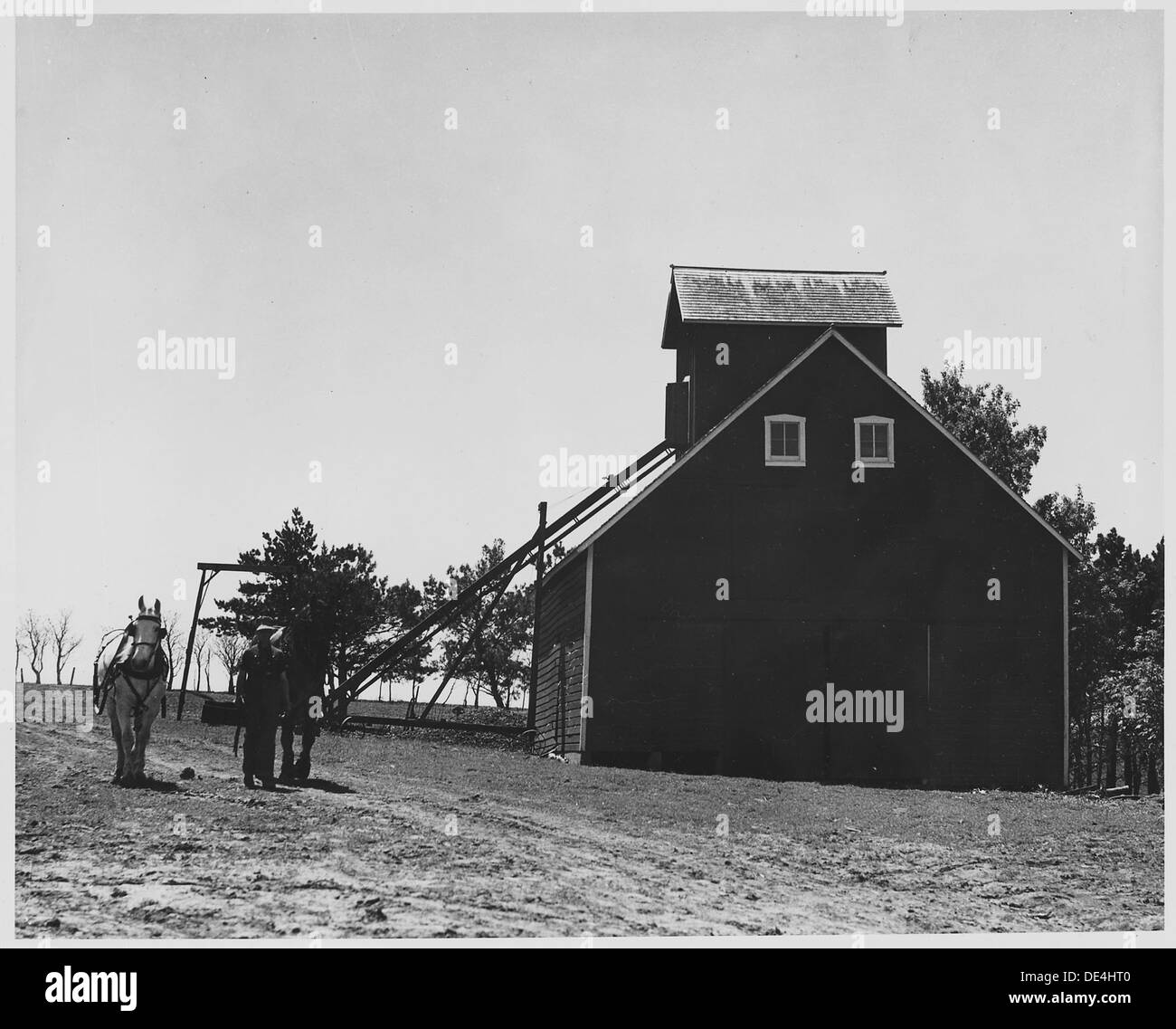 Barns are shown on a tenant farm in Shelby County, Iowa. The image ...